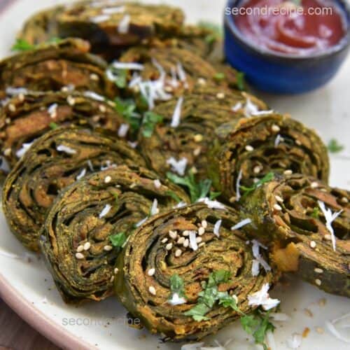 Gujarati patra recipe | Arbi patta rolls - SecondRecipe