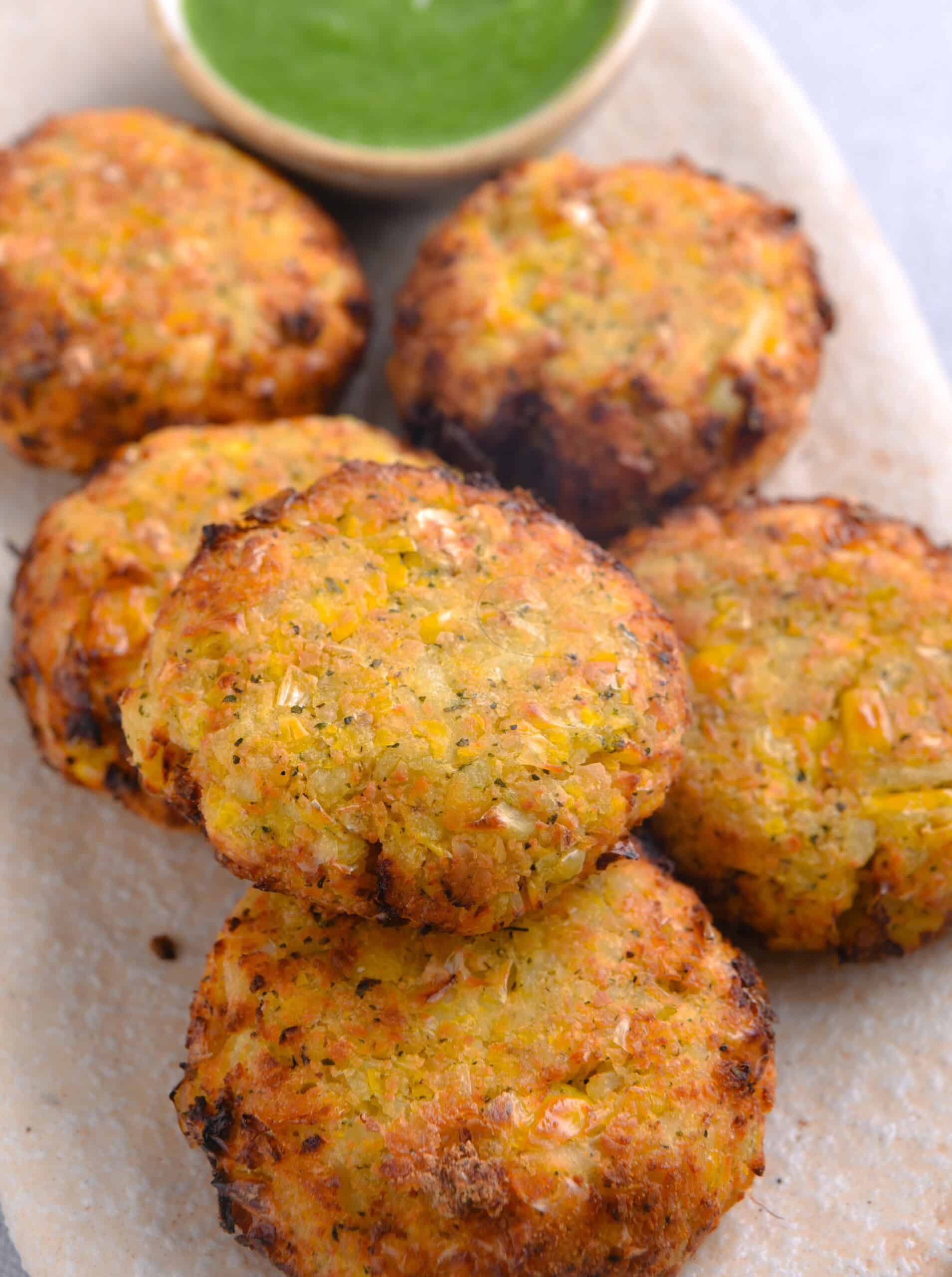 air fryer corn fritters | easy sweetcorn tofu tikki - SecondRecipe